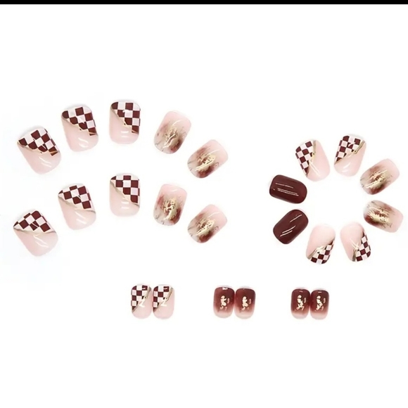 Makeup | 24 Pcs Short Checkerboard Press On Nails | Poshmark